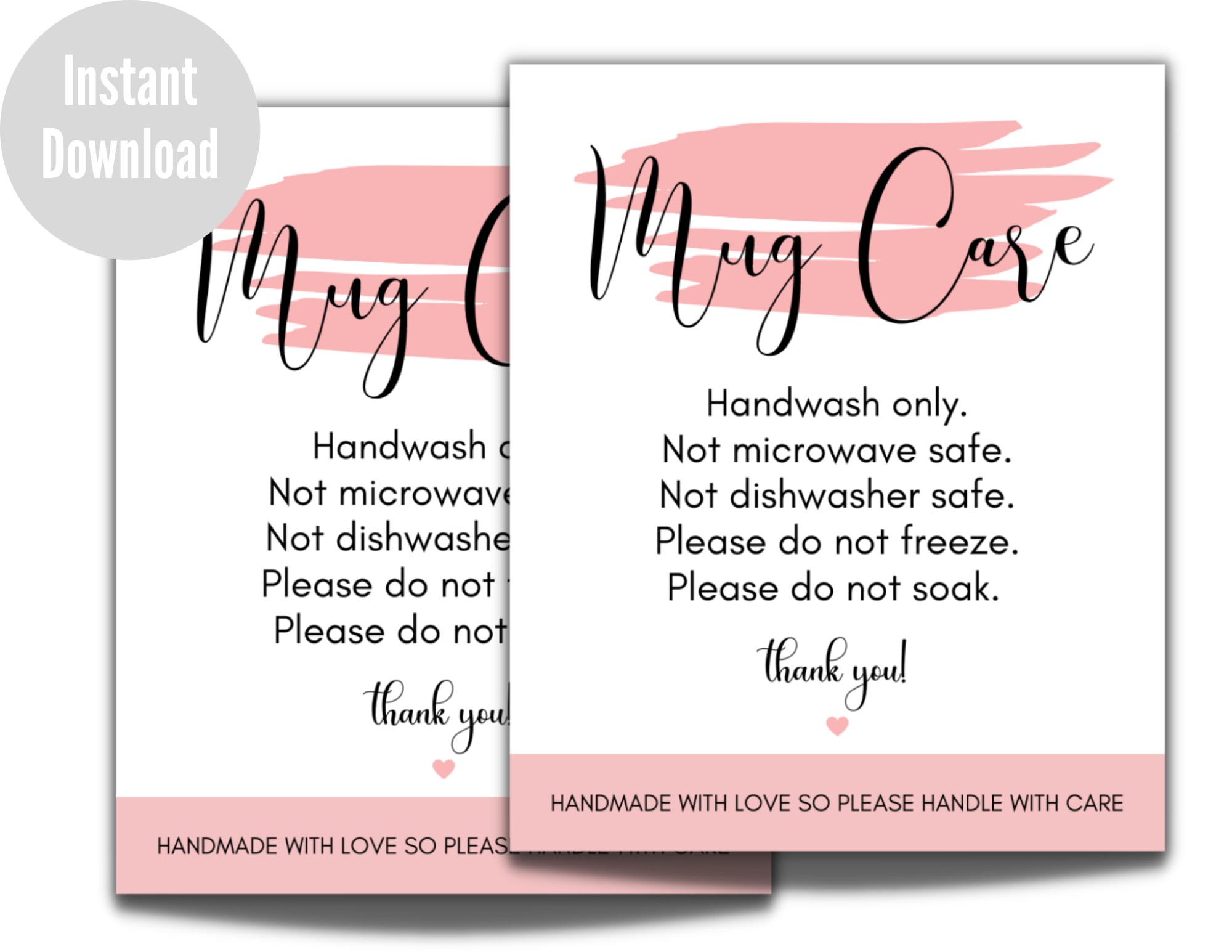 Mug Care Card Cup Care Card Instant Download Instructions - Etsy