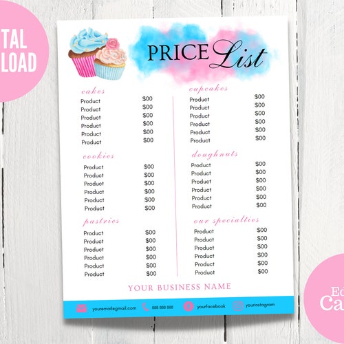 Cake Price List Template Bakery Business Price List Bakery - Etsy Cake Price List Template Bakery Business Price List Bakery - Etsy