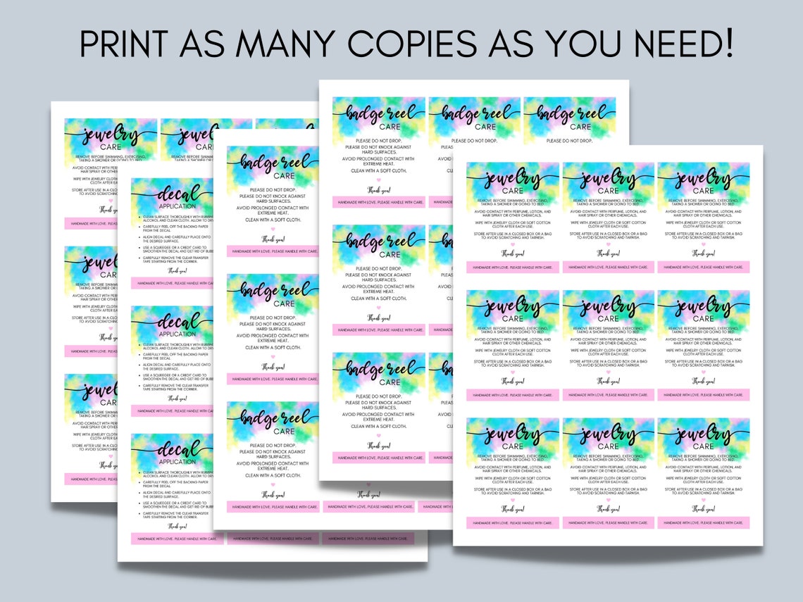 Care Card Bundle Printable Care Instructions Cards for Small - Etsy