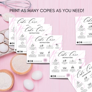 Cake Care Card, Care Instructions Template, Printable Cake Guide ...