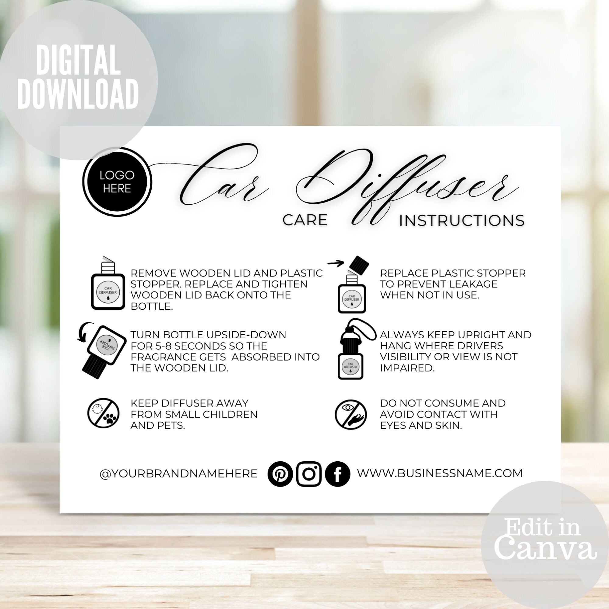 Car Diffuser Care Card: Small Business Instructions (digital Download ...