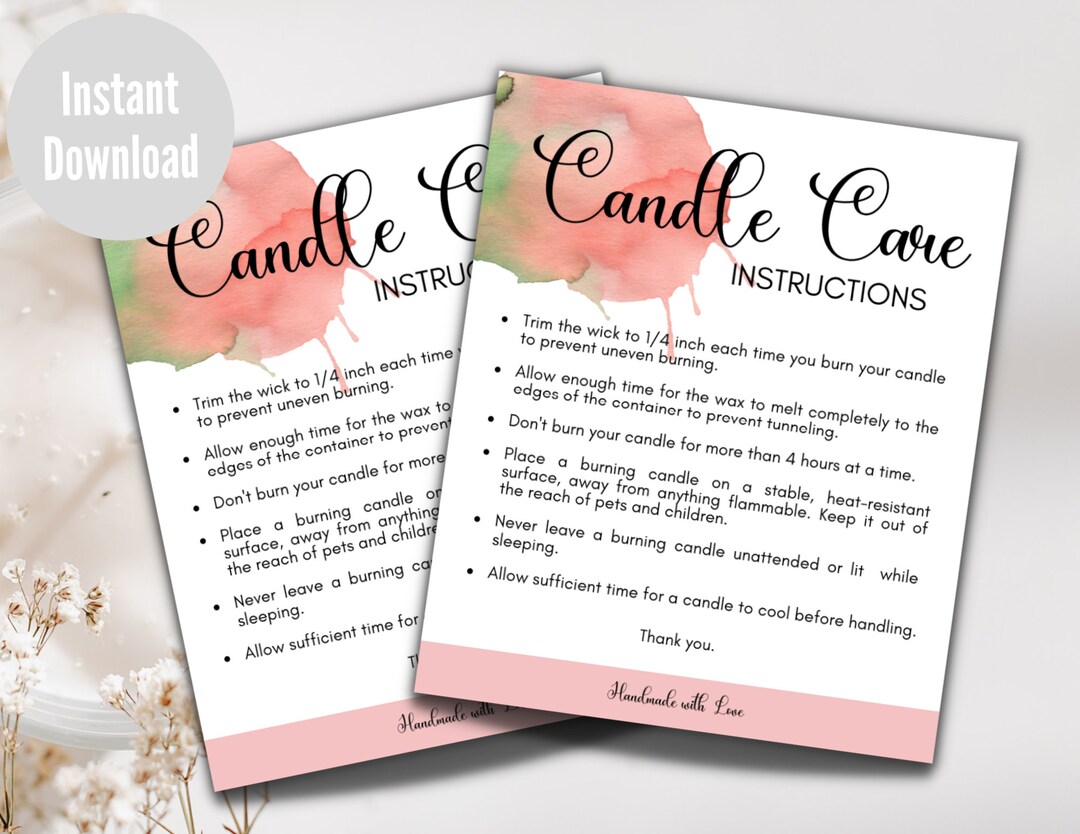 Candle Care Card, Care Instructions, Printable Small Business Insert ...