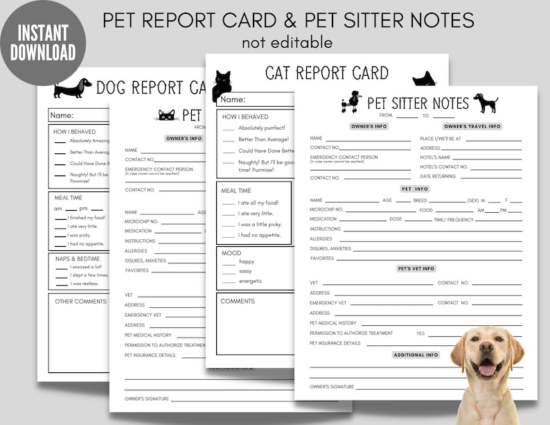 Dog Report Card Pet Sitter Notes Pet Sitter Information - Etsy