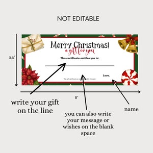 Printable Christmas Gift Certificate, Coupon Voucher Instant Download ...