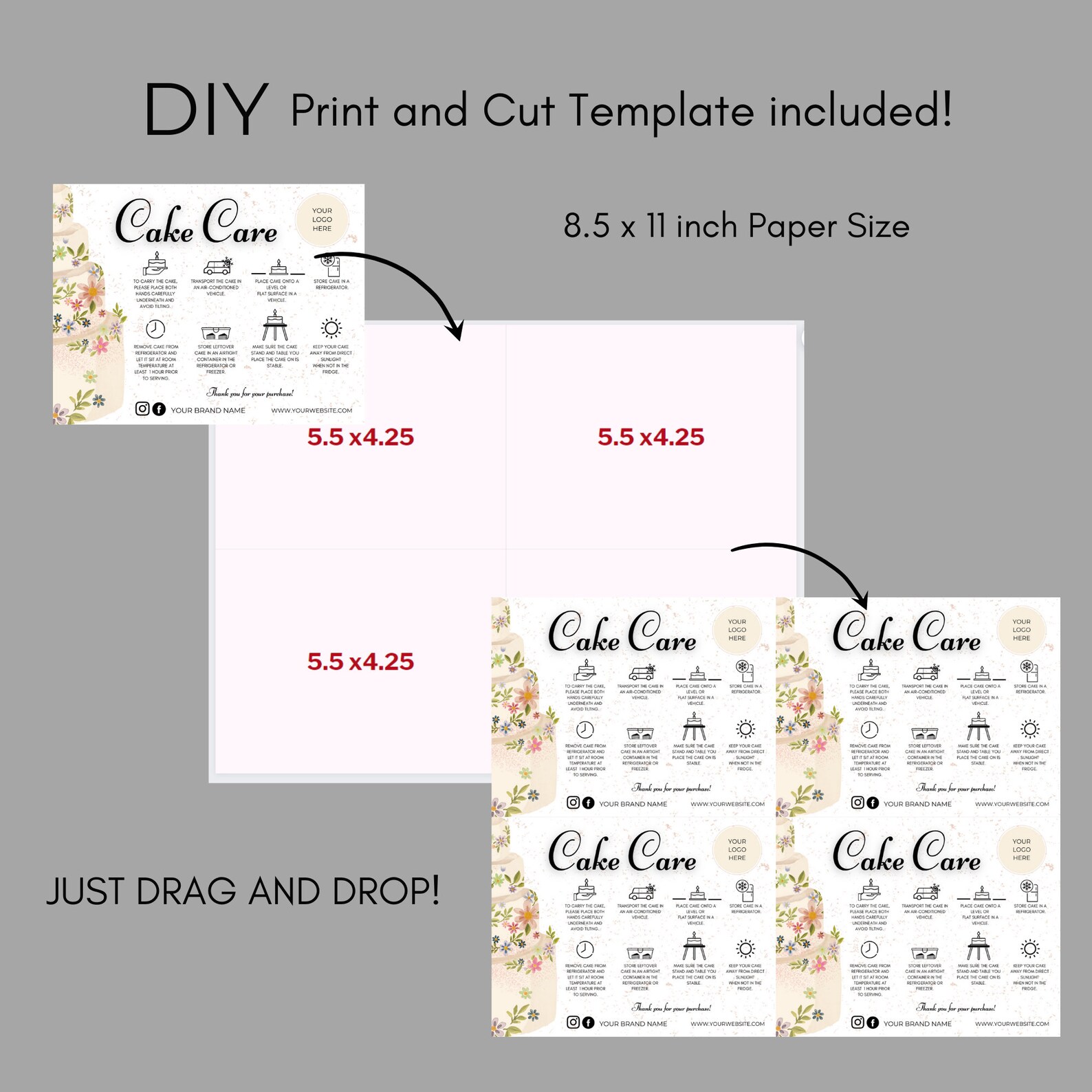Cake Care Card Care Instructions Template Printable Cake - Etsy