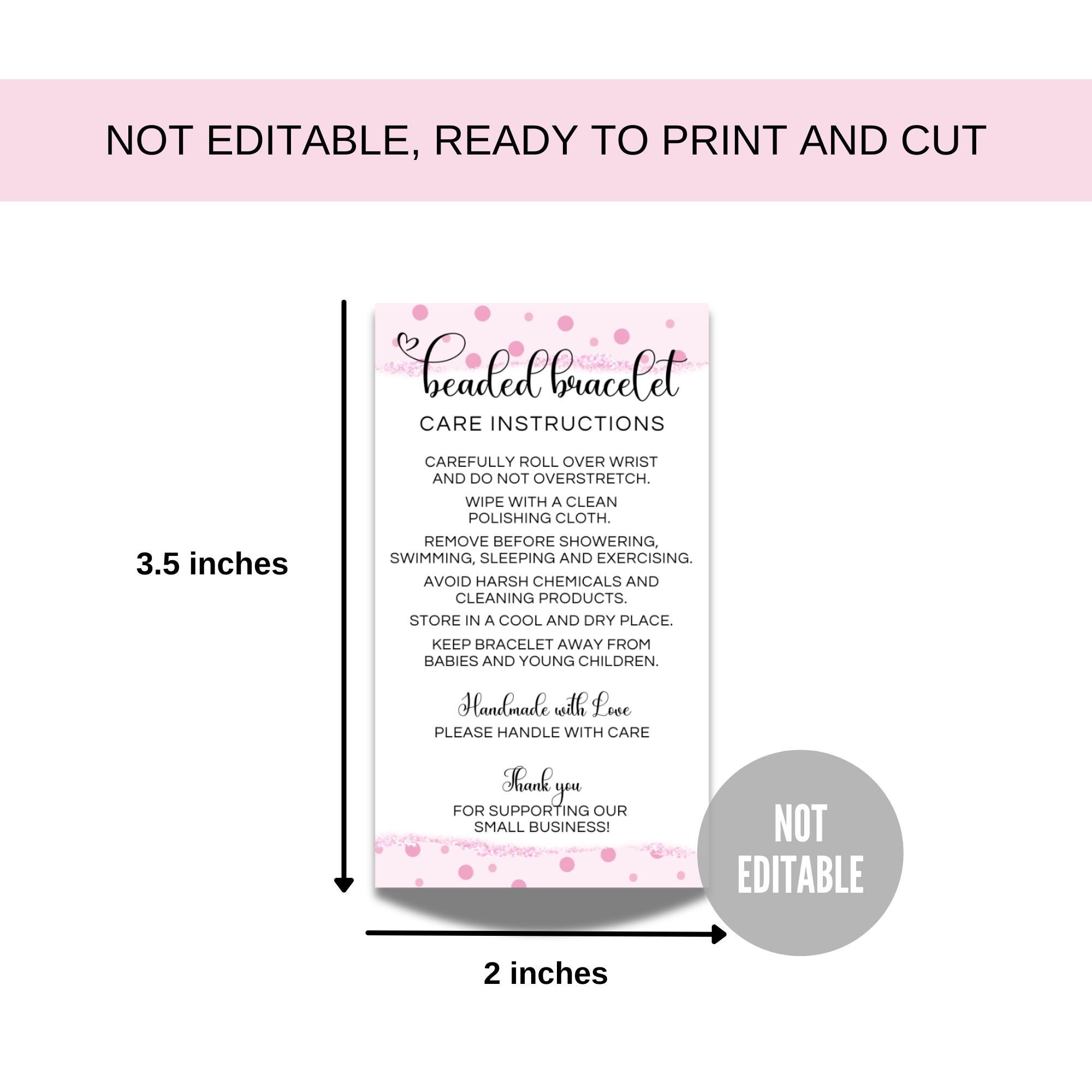 Beaded Bracelet Care Card: Printable Small Business Instructions ...