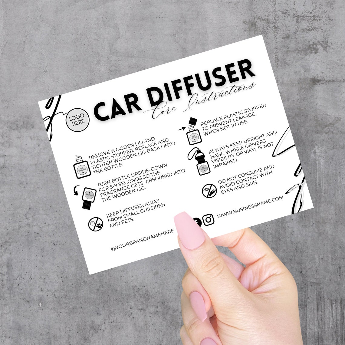 Car Diffuser Care Card: Small Business Instructions (canva Editable ...