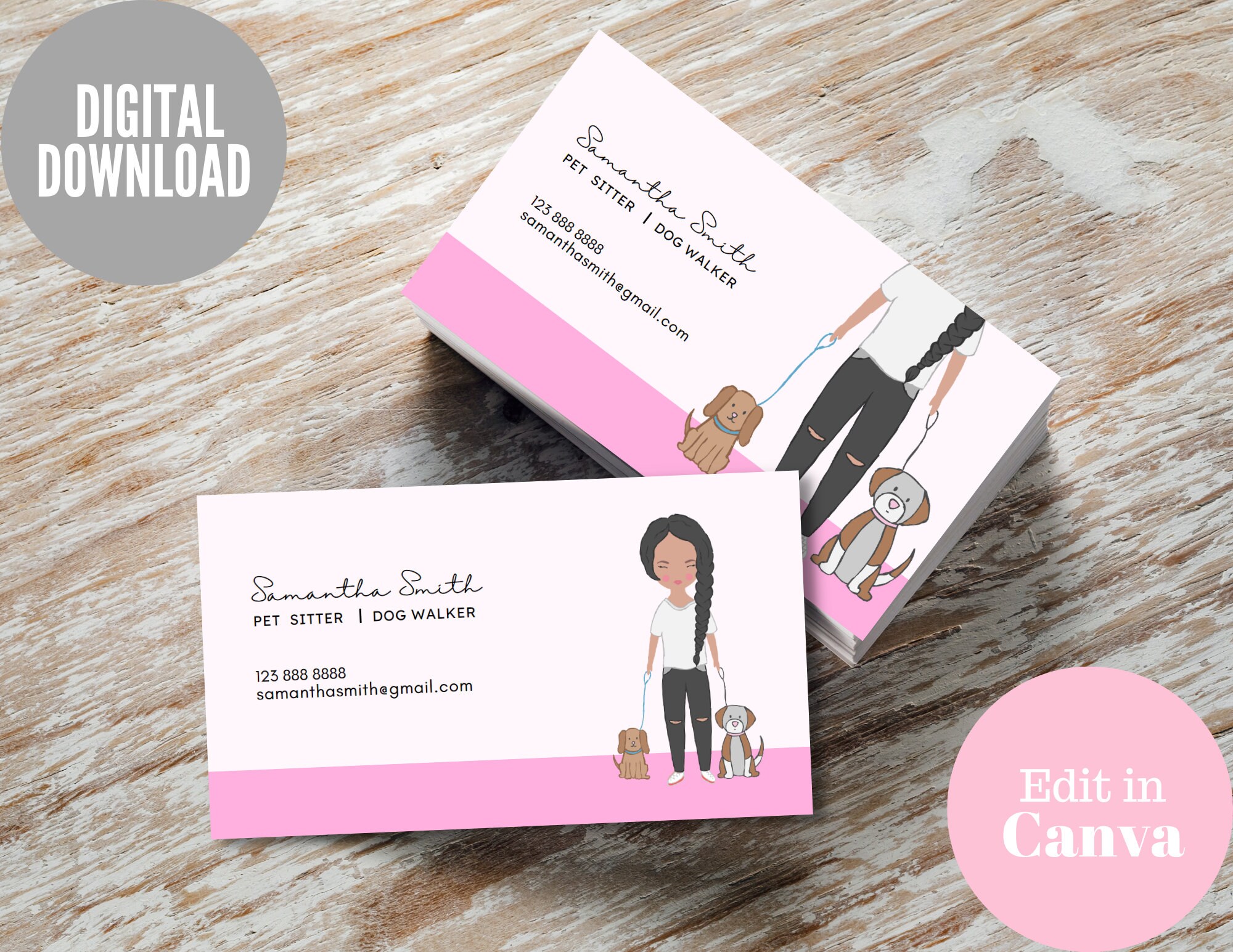 Dog Walking Business Card Template, Dog Walker, Editable Minimalist Pet ...