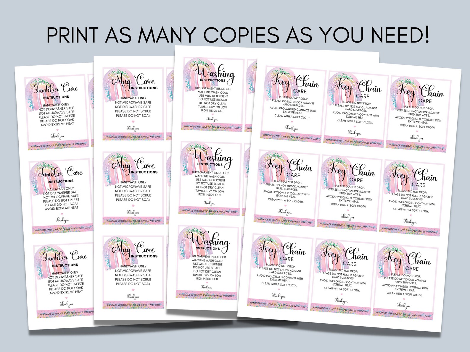 Care Card Bundle Printable Care Instructions Cards for Small - Etsy