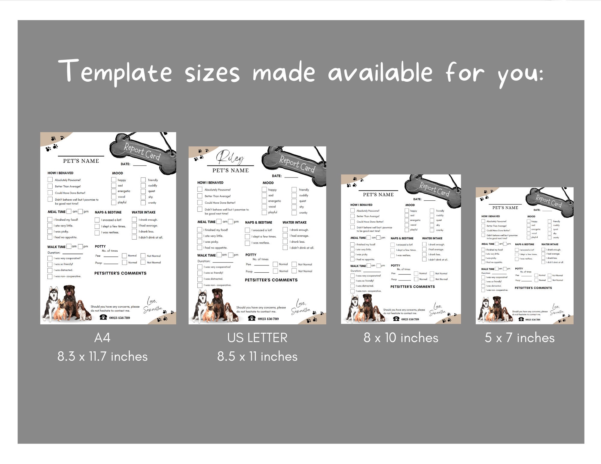 Editable Dog Report Card Template: Pet Sitter Form (digital Download ...