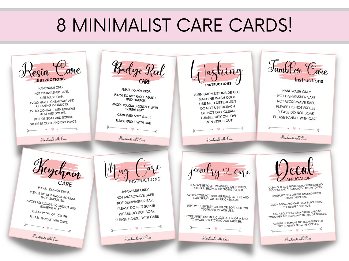 Care Card Bundle Printable Instructions Cards for Small - Etsy
