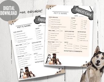 Dog Sitting Report Card, Dog Report Card, Pet Report Card, Pet Sitter ...