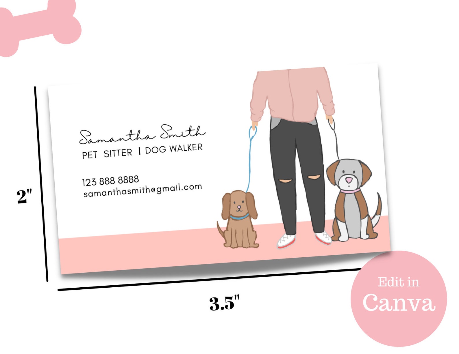 Dog Walking Business Card Template, Dog Walker, Editable Minimalist Pet ...