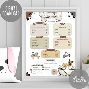 Pet Grooming Price List, Dog Grooming Price List Template, Pet Groomer ...