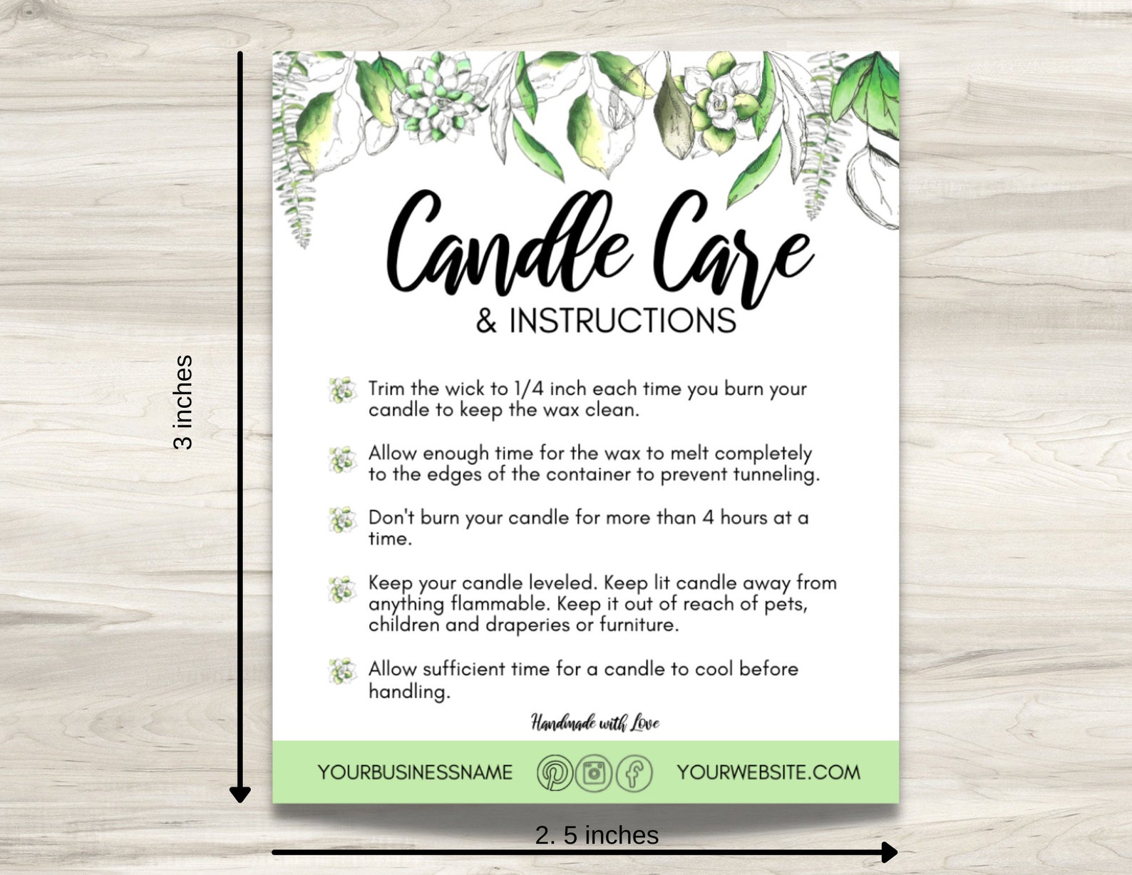 Candle Care Card Template Printable Candle Instruction Card - Etsy