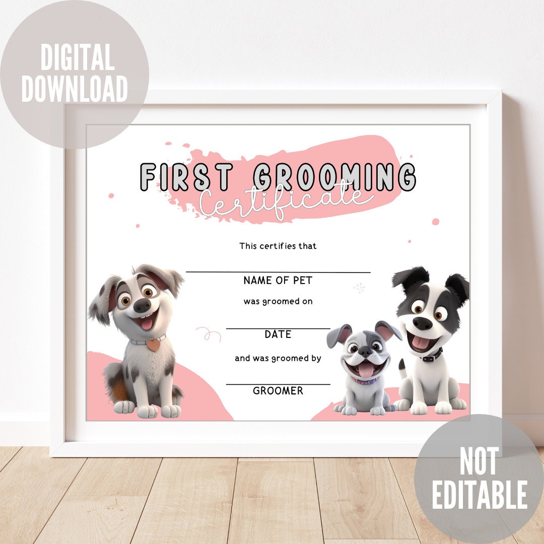 Puppy First Grooming Certificate: Printable Keepsake (digital Download ...