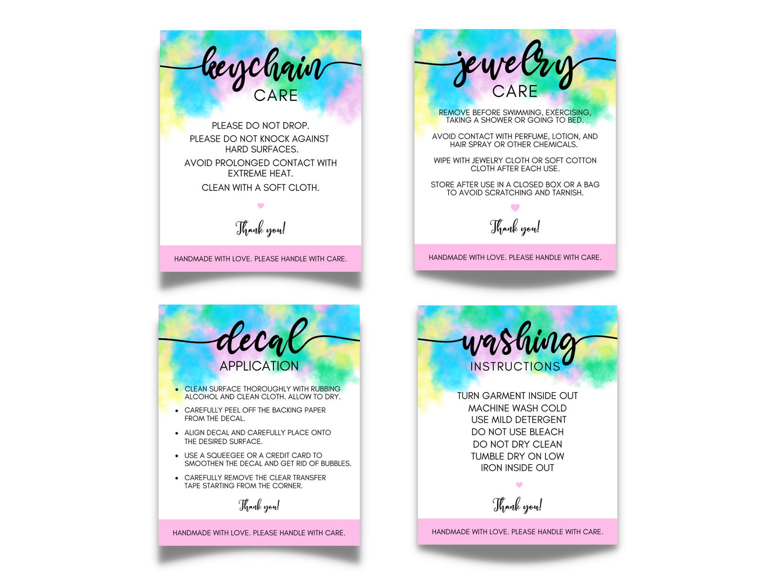 Care Card Bundle Printable Care Instructions Cards for Small - Etsy