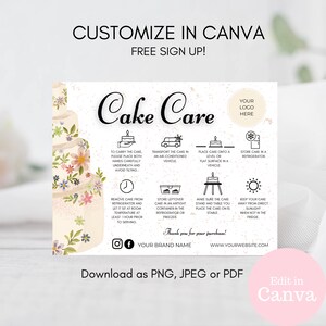 Cake Care Card, Care Instructions Template, Printable Cake Guide ...