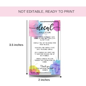 Printable Vinyl Decal Application Instructions Card for Small - Etsy