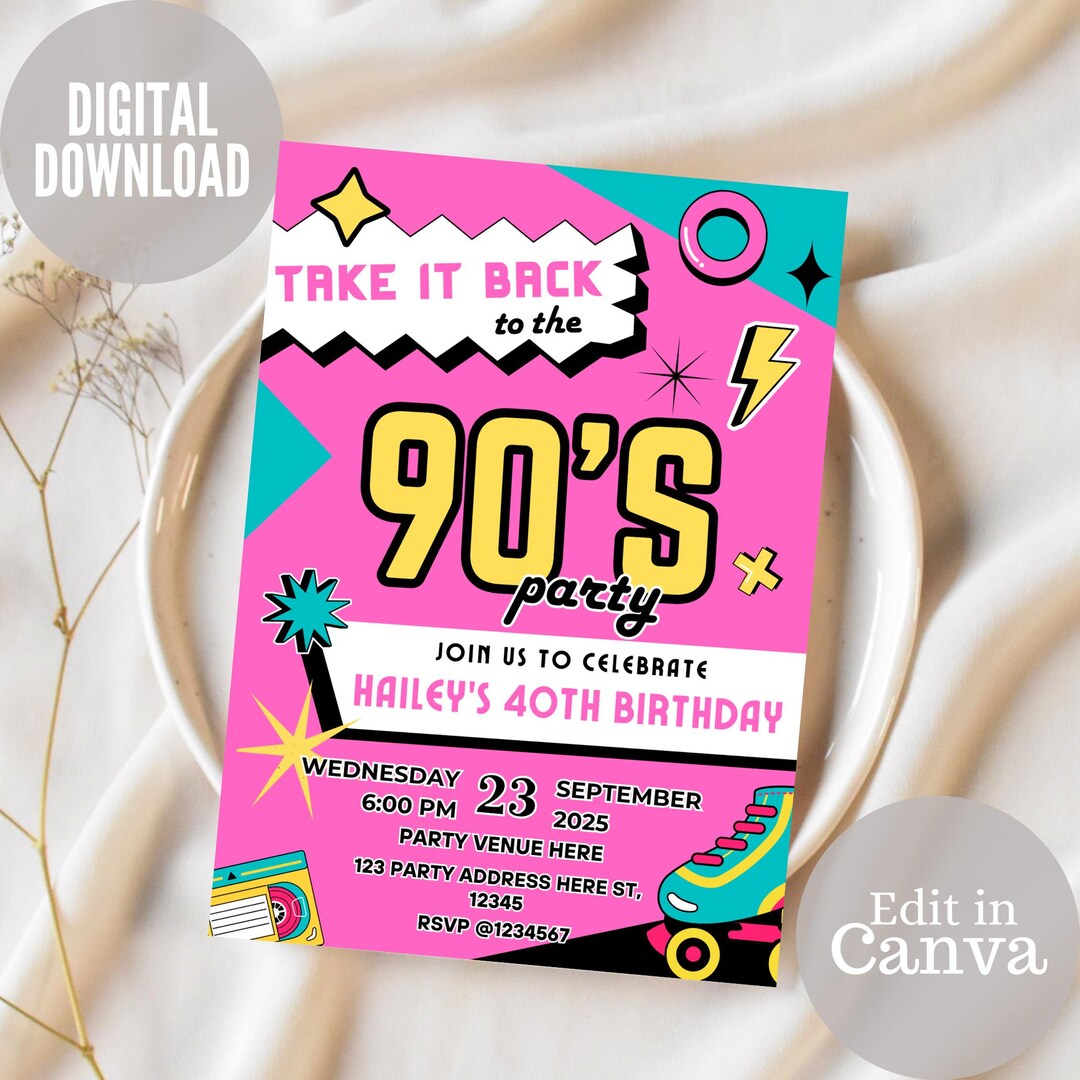 90s Theme Party Invitation Template (digital Download) - Etsy