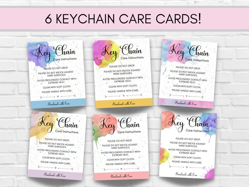 Keychain Care Card, Printable Key Chain Instructions, Instant Download ...