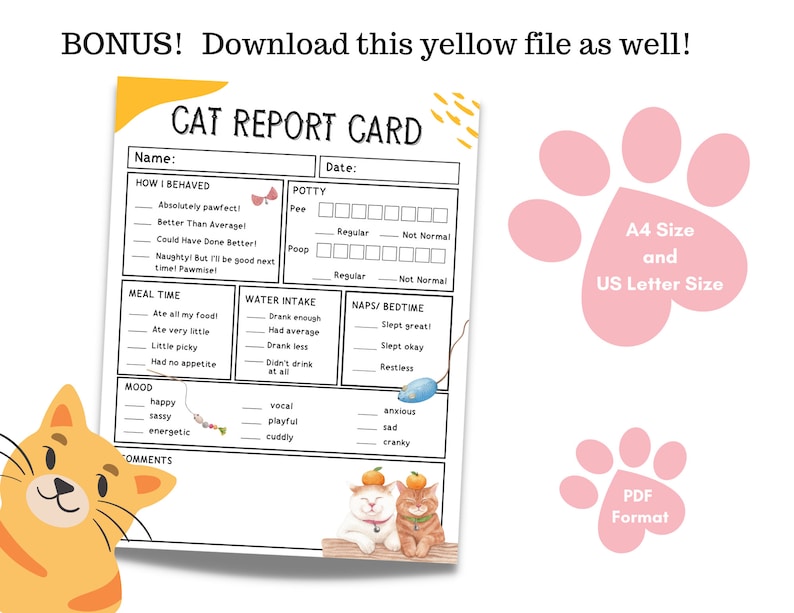 Cat Report Card: Pet Sitter Form (digital Download) - Etsy