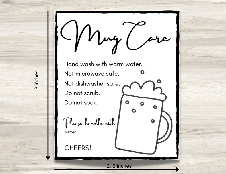 Mug Care Card, Instant Download Washing Instructions for Small Business ...