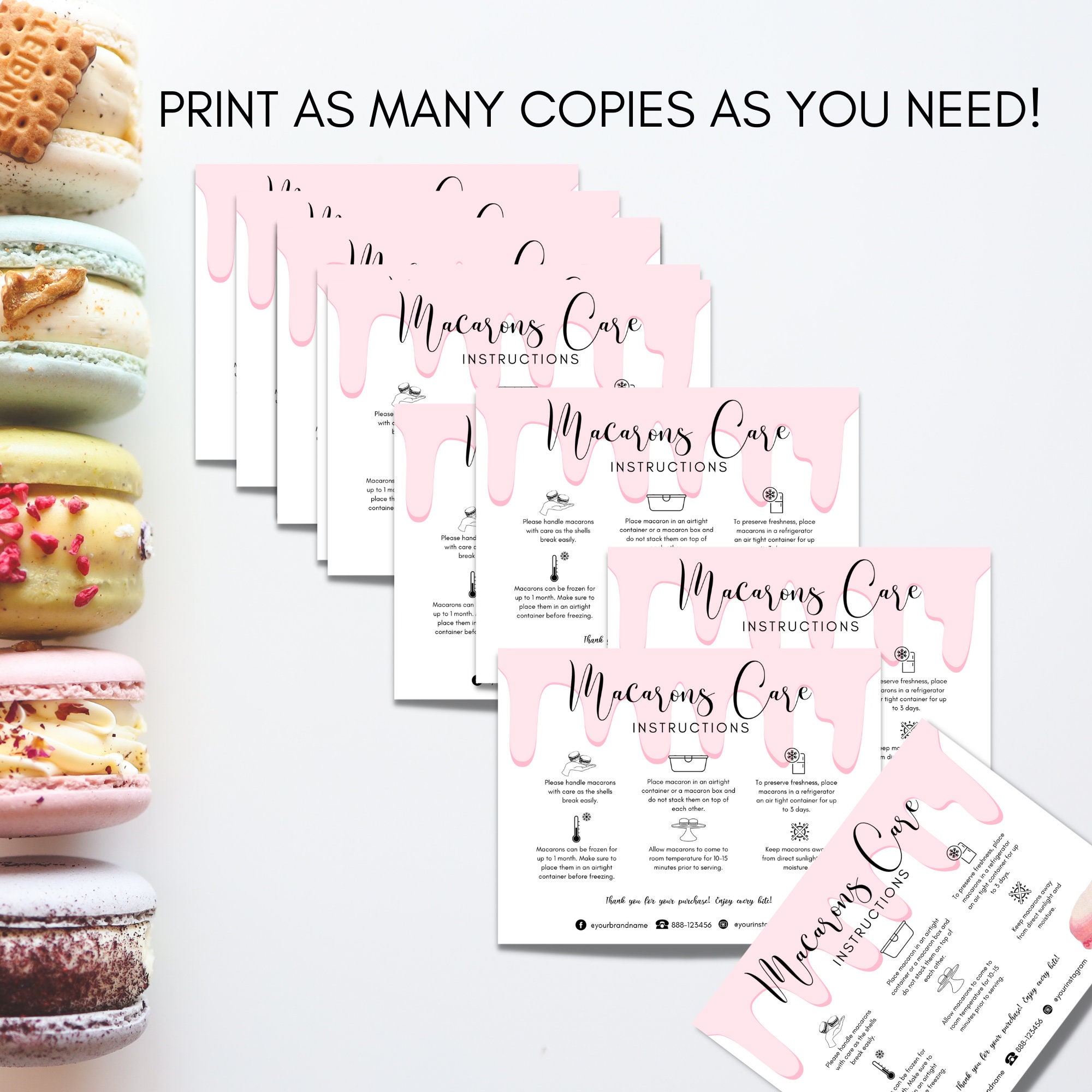 Macaron Care Card Template: Bakery Package Insert (digital Download) - Etsy