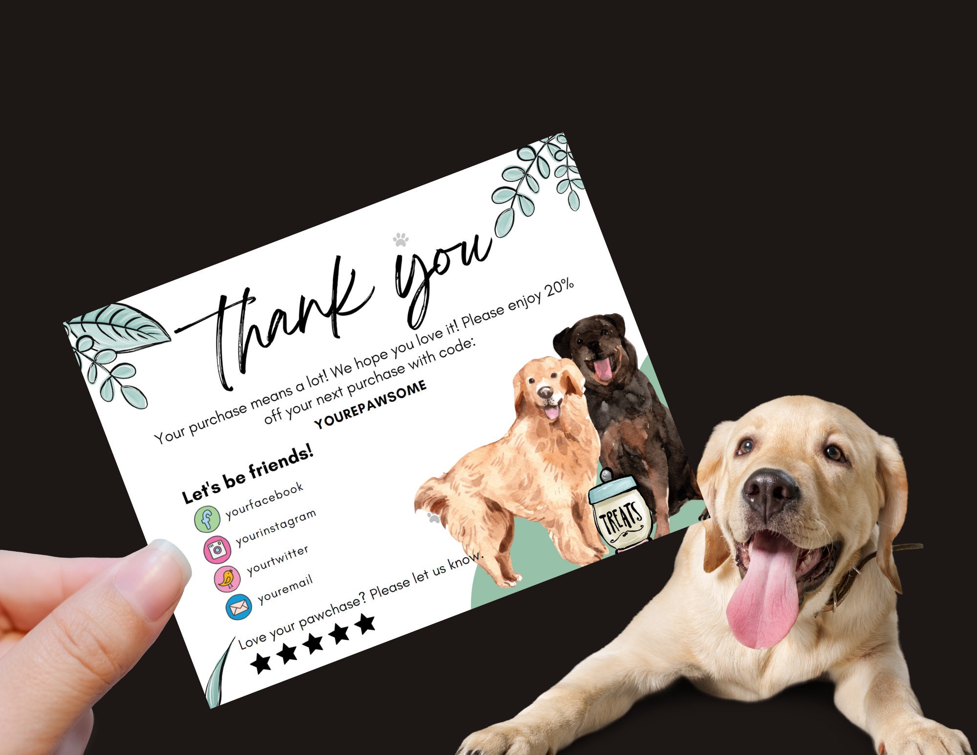 Pet Thank You Card Template, Dog Thank You Card Printable, Pet Business ...