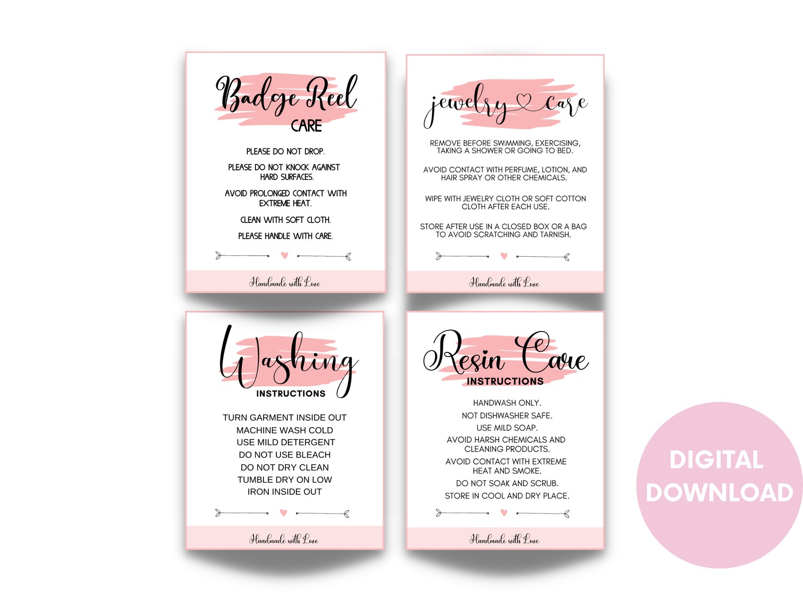 Printable Care Card Bundle: Small Business Instructions (PDF, JPEG, PNG ...