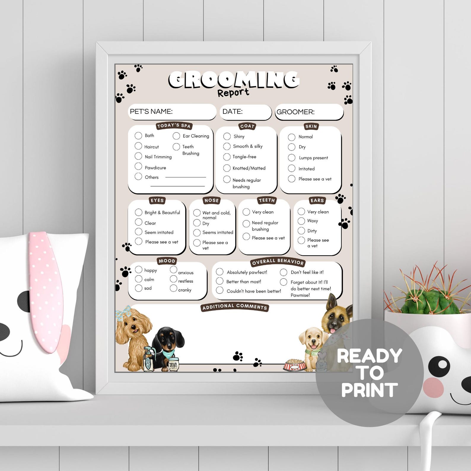 Dog Grooming Report Card: Pet Spa Form (printable PDF) - Etsy