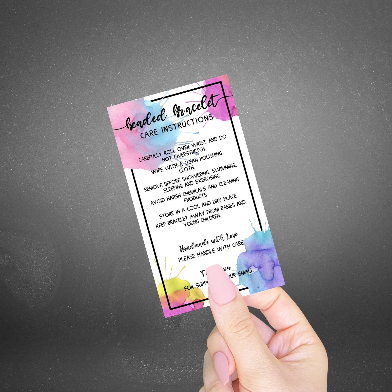 Beaded Bracelet Care Card: Small Business Instructions (digital ...