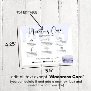 Macaron Care Card, Care Instructions Template, Printable Macaron Guide ...