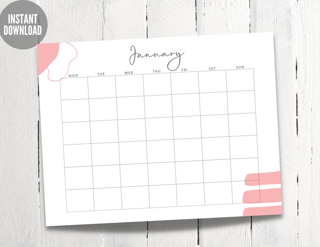 Printable Monthly Calendar, Blank Calendar, Digital Download, Ready to ...