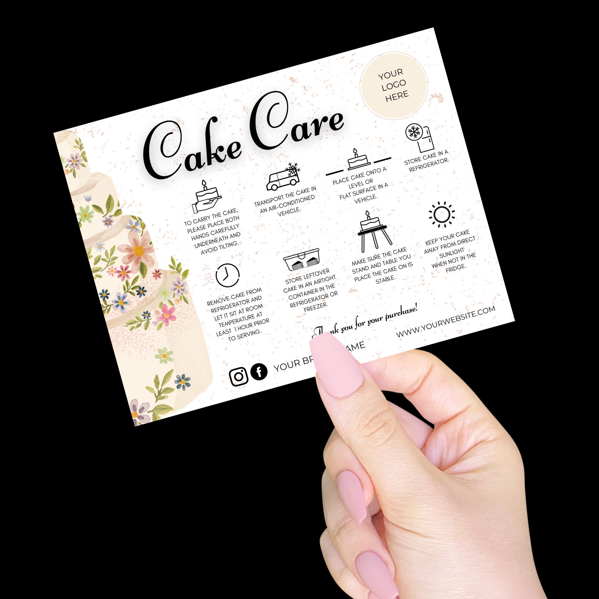Cake Care Card Care Instructions Template Printable Cake - Etsy