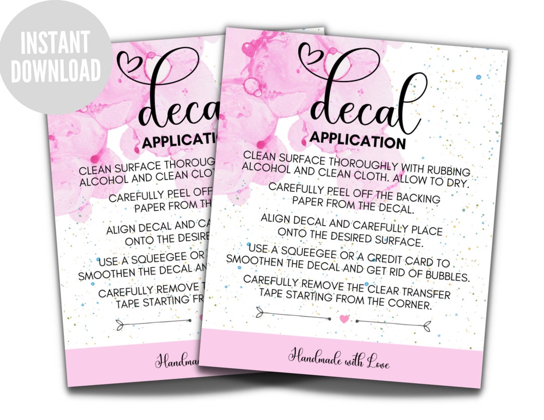Decal Application Card, How to Apply Vinyl Decal, Printable Decal Care ...