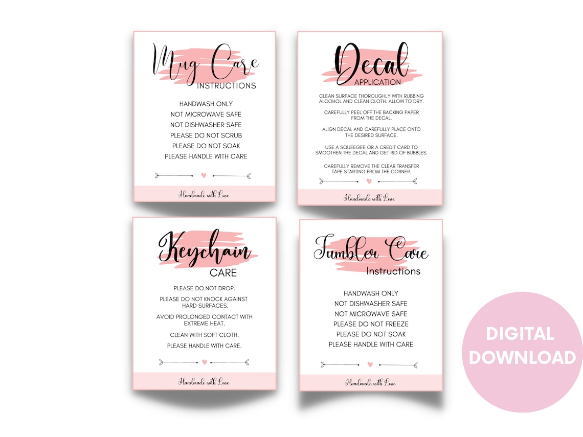 Care Card Bundle Printable Instructions Cards for Small - Etsy