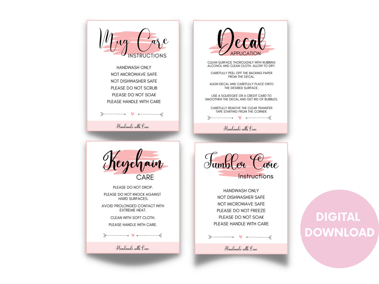 Printable Care Card Bundle: Small Business Instructions (PDF, JPEG, PNG ...