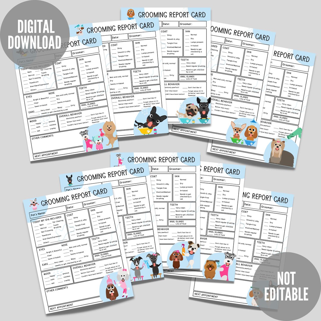 Grooming Report Card, Dog Grooming Report Form, Pet Spa Report Form ...