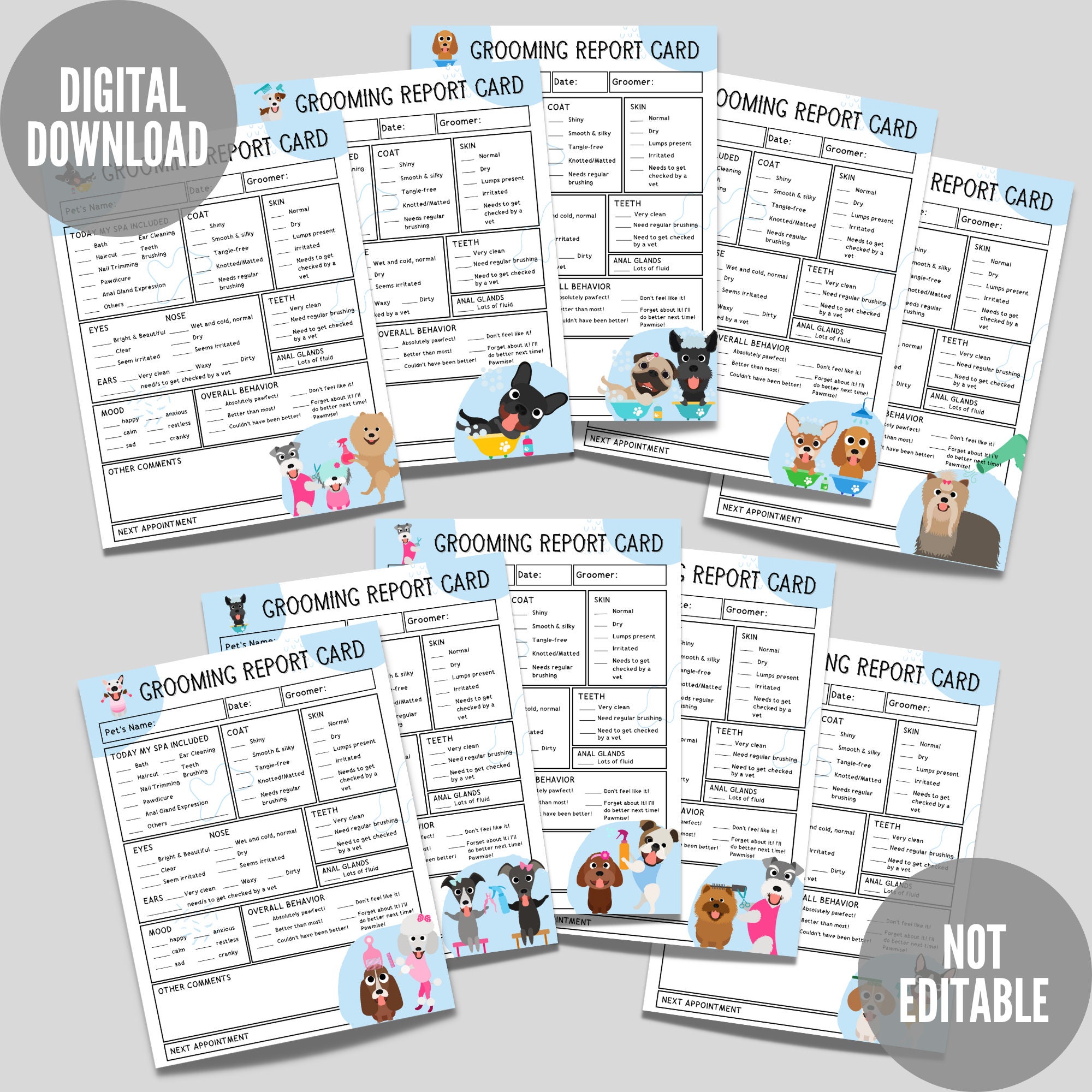 Grooming Report Card, Dog Grooming Report Form, Pet Spa Report Form ...