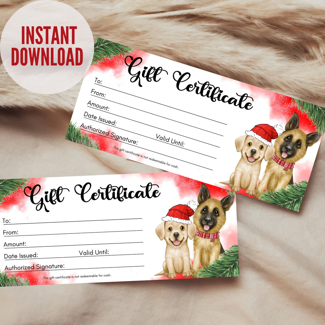 Dog Gift Certificate, Pet Gift Voucher, Pet Gift Coupon, Instant ...