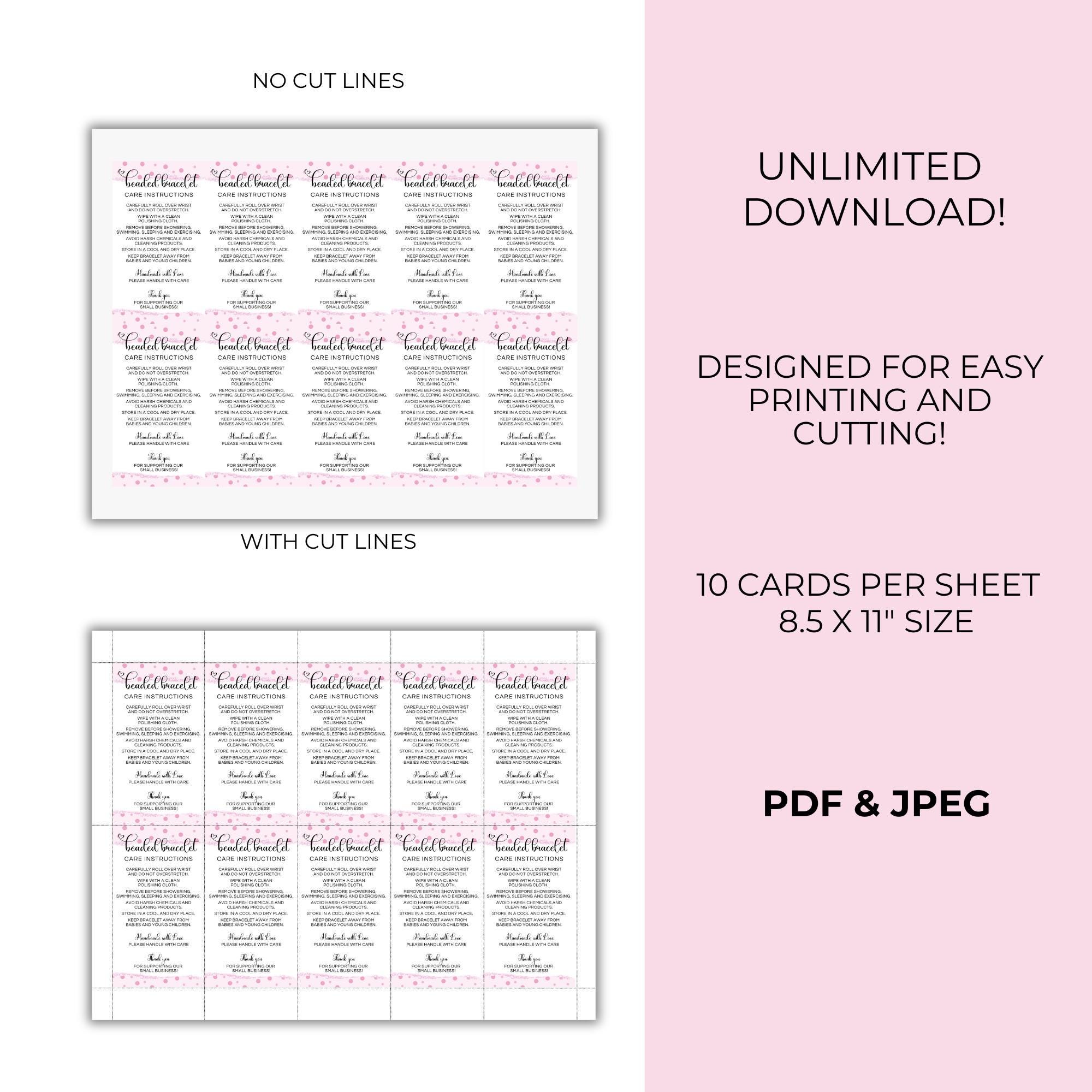 Beaded Bracelet Care Card: Printable Small Business Instructions ...