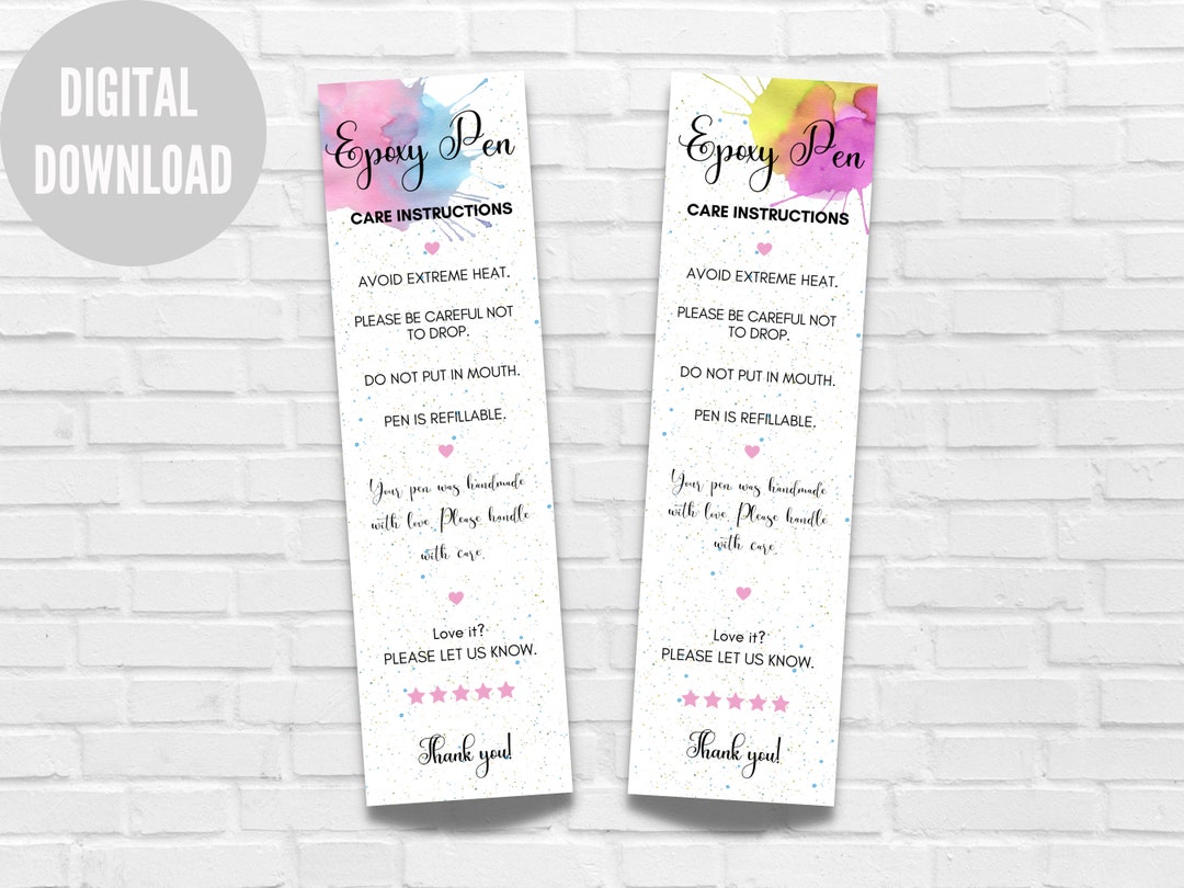 Epoxy Pen Care Cards, Instructions Card, Instant Download, Pen Display ...