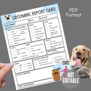 Grooming Report Card, Dog Grooming Report Form, Pet Spa Report Form ...