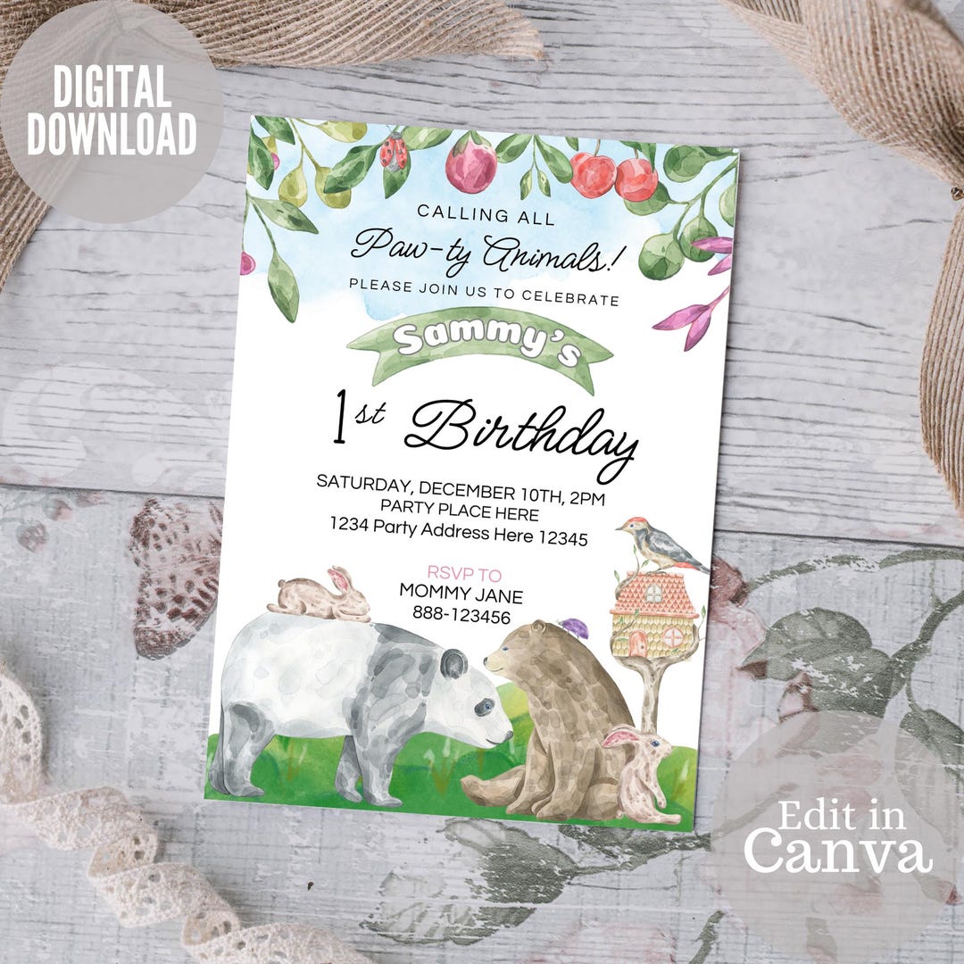 Party Animals Invitation, Forest Animals Birthday Invitation, Animal ...