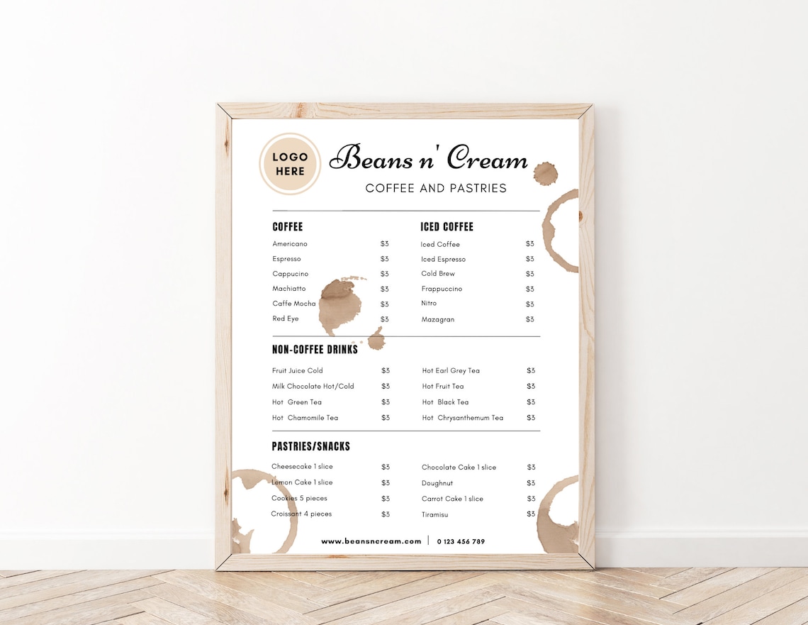 Coffee Menu Template Editable Coffee Price List Coffee Price - Etsy