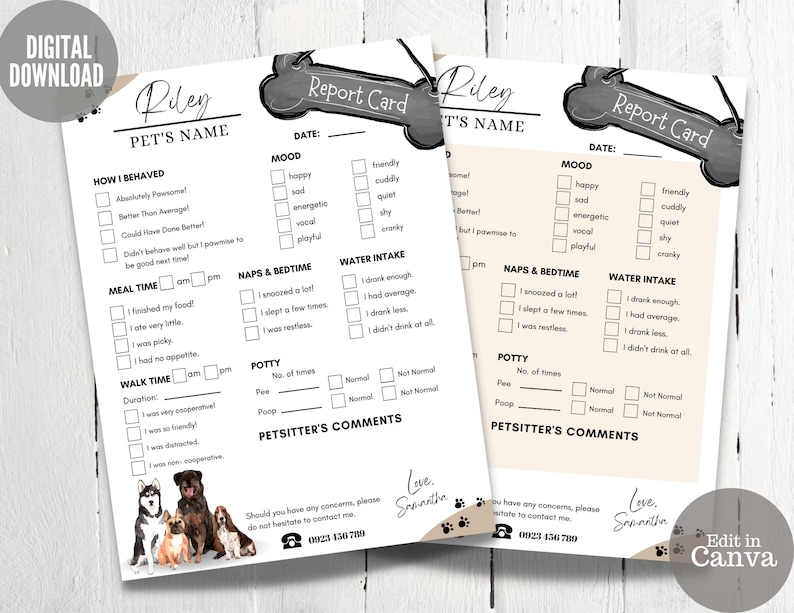dog-report-card-template-editable-pet-report-card-dog-etsy