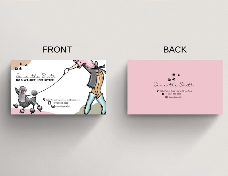 Dog Walking Business Card Template Dog Walker Pet Sitting - Etsy