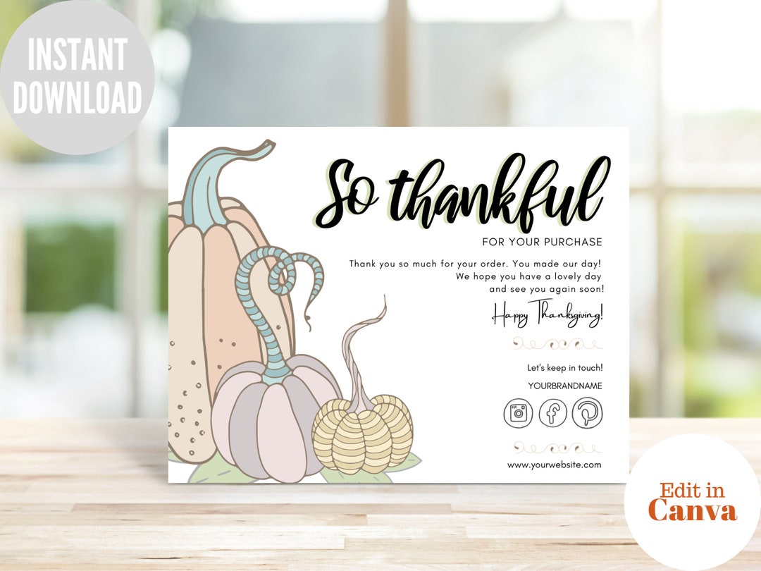 Fall Thank You Card Template, Fall Thank You Business Card Printable ...
