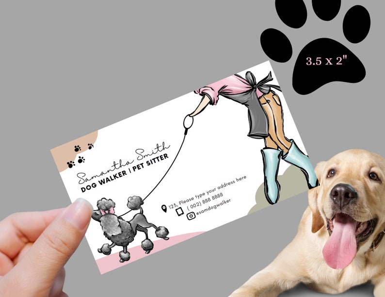 Dog Walking Business Card Template Dog Walker Pet Sitting - Etsy